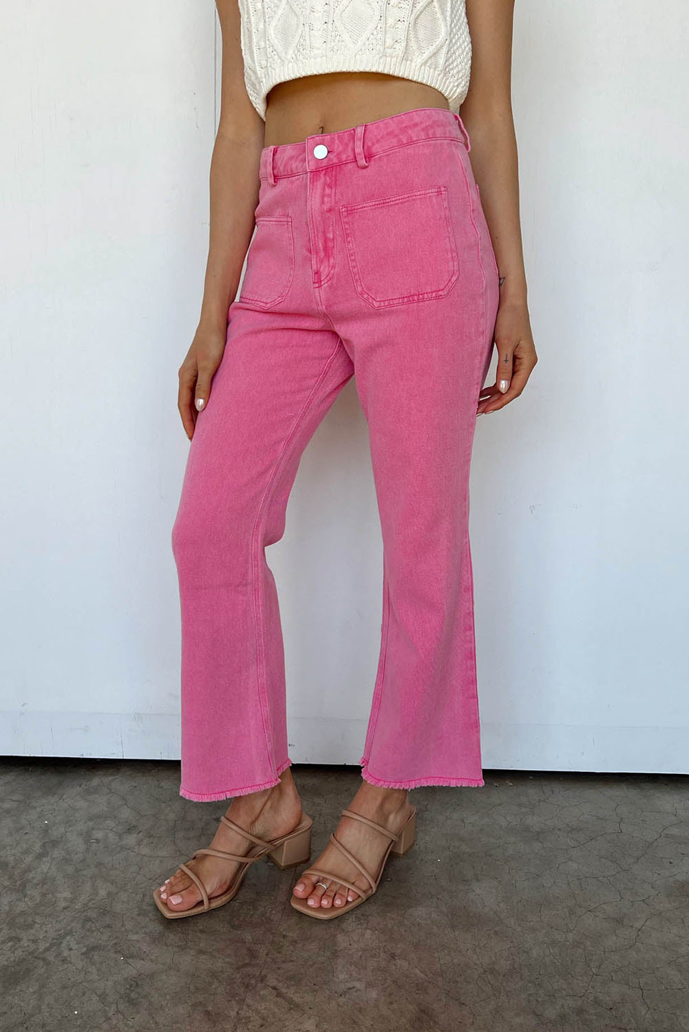 $ 21.42 - Pink Ankle-length Flare Leg Raw Hem Jeans - www ...