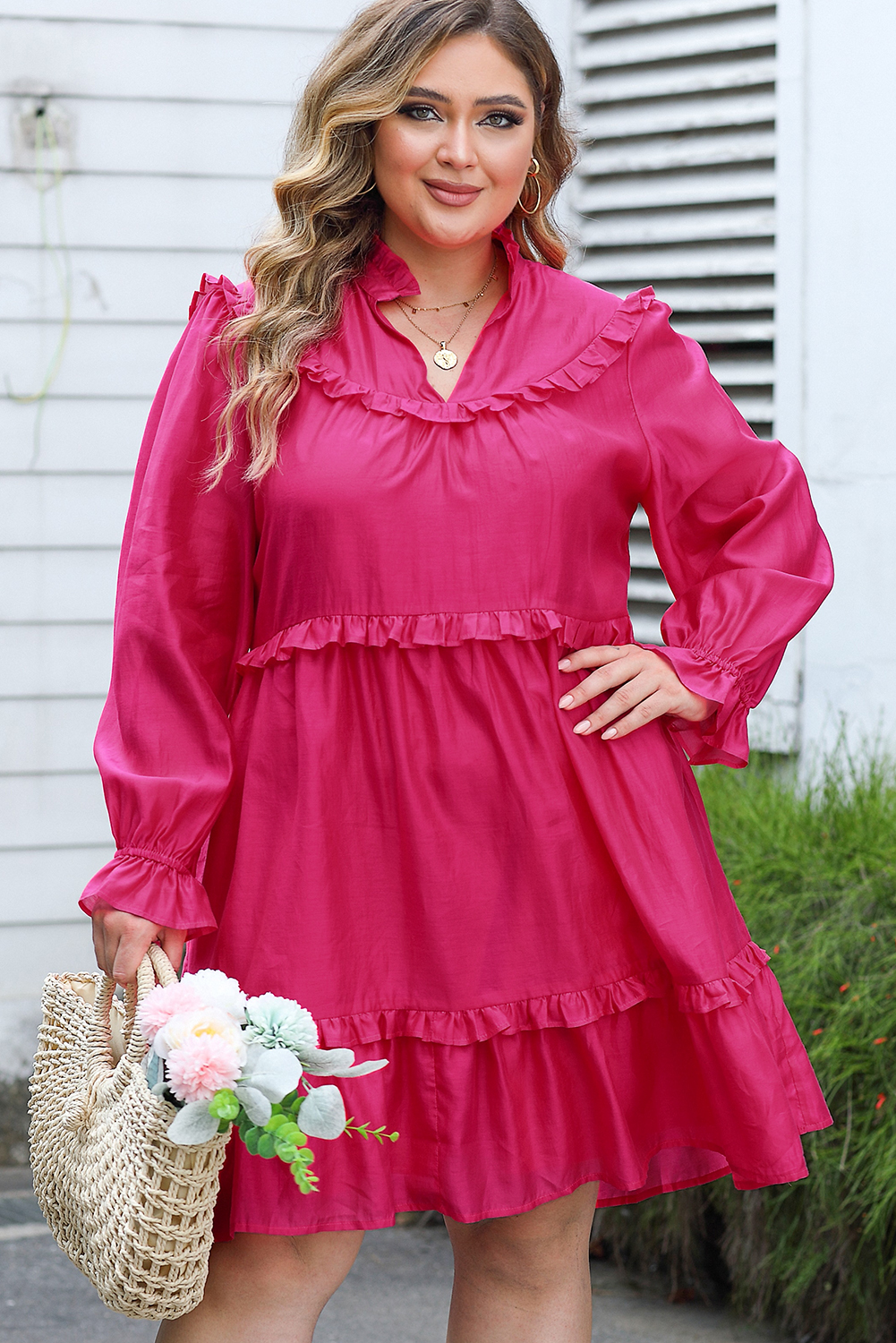Rose Plus Size Ruffled Bubble Sleeve Dress Wholesale $ 27.4 - 66Disco