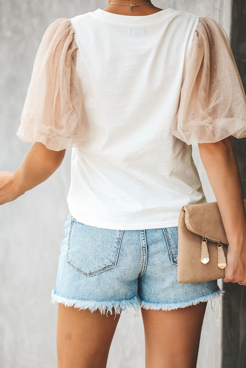 US$6.3 Pink Organza Puff Sleeve Top Wholesale Online