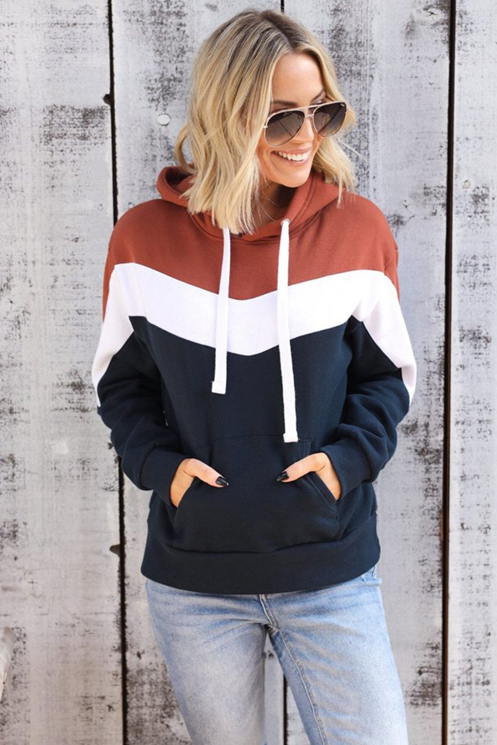 US$7.98 Triple Colorblock Pullover Hoodie Wholesale - www.dear-lover.com