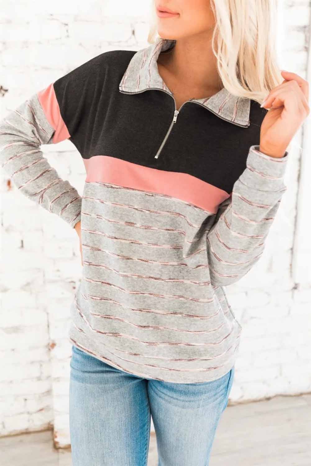 US$7.9 Half Zip Colorblock Pullover Black Sweatshirt Wholesale - www ...