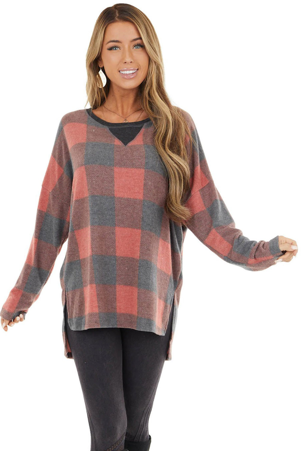 Us 6 98 Buffalo Plaid Print Long Sleeve Knit Top Wholesale Dear