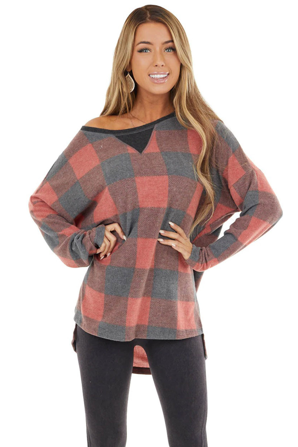 Us 6 98 Buffalo Plaid Print Long Sleeve Knit Top Wholesale Dear
