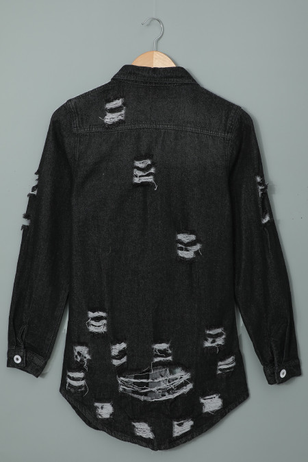 US$12.8 Black Fashion Distressed Denim Jacket Wholesale Online