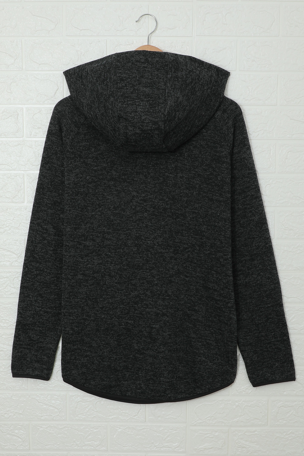 US$8.98 Black Heathered Print Button Snap Neck Pullover Hoodie ...