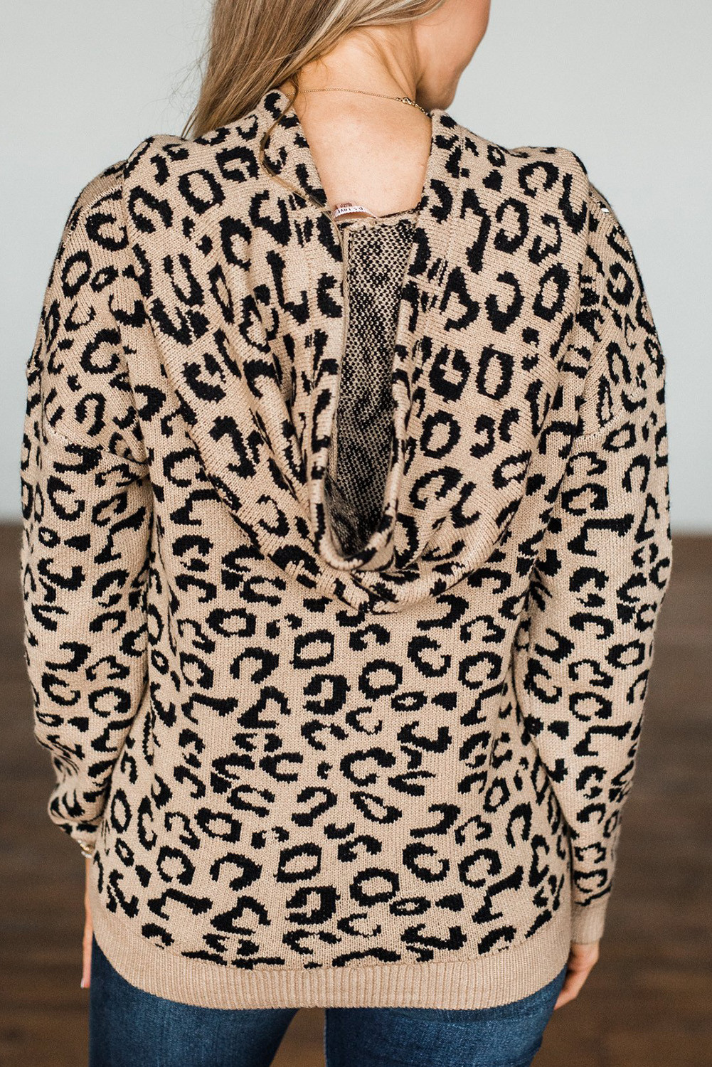 US$11.98 Plus Size Leopard Print Drawstring Hooded Sweater Wholesale Online