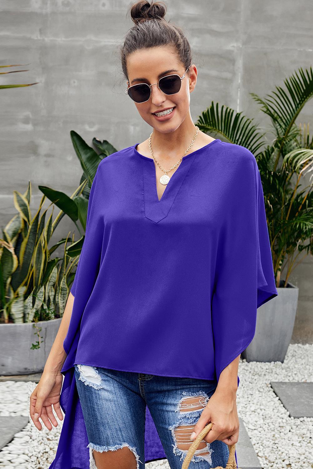 $ 21.97 - Asvivid Womens Solid V-Neck Bell Short Sleeve High Low Tunic ...