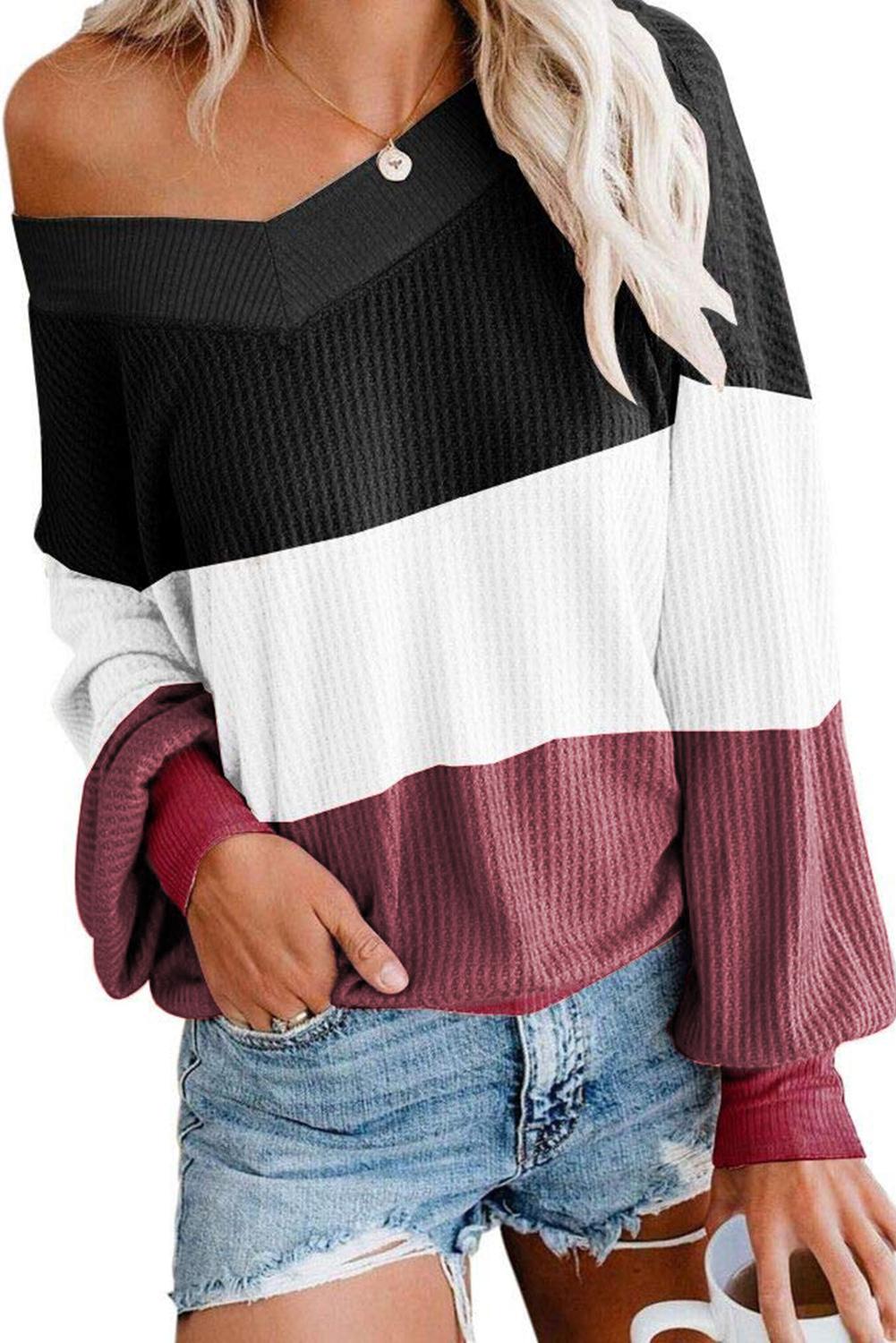 $ 23.89 - Asvivid Womens Color Block Off The Shoulder V Neck Pullover ...